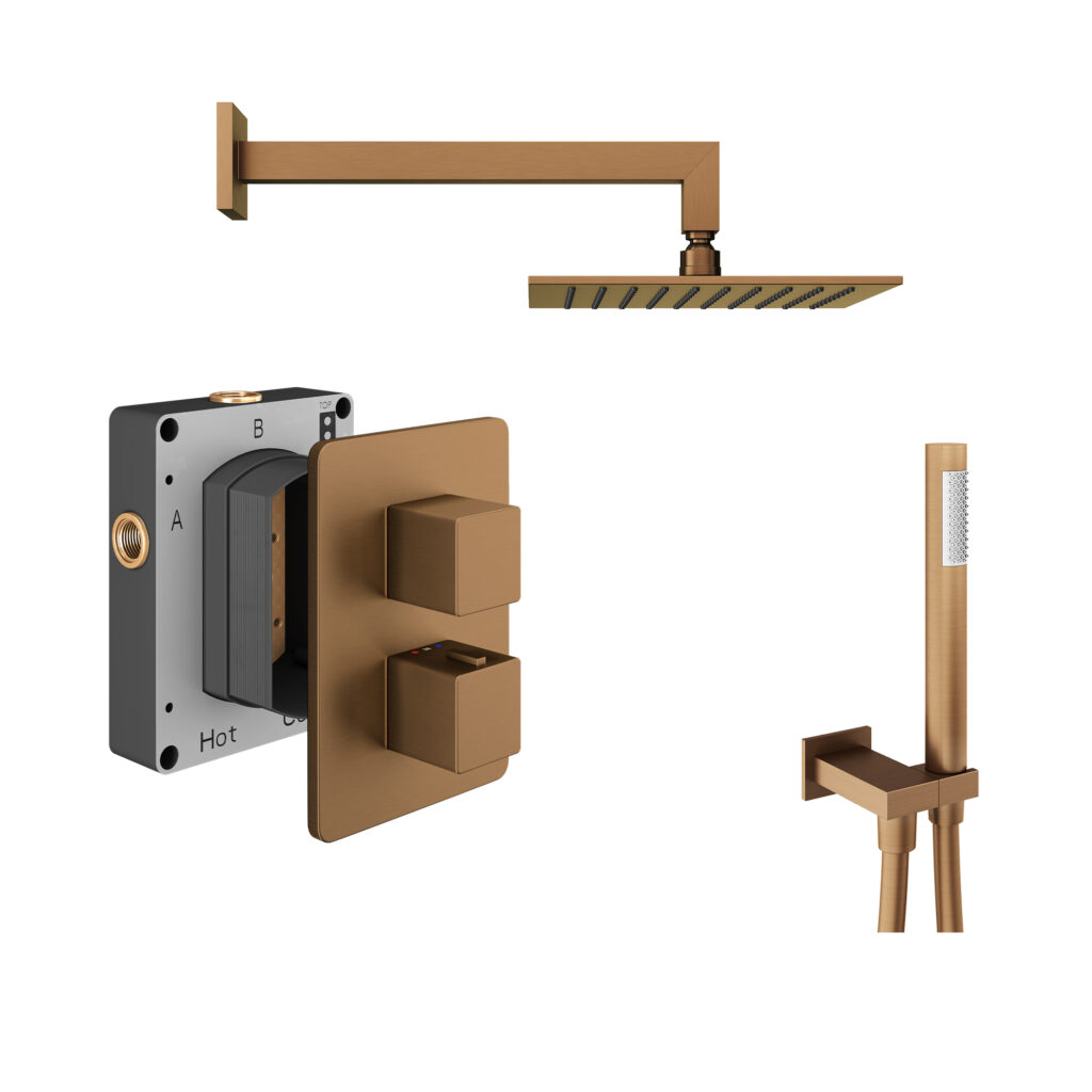AquaSan Square Brushed Bronze Concealed Shower Kit | KLB Bathrooms